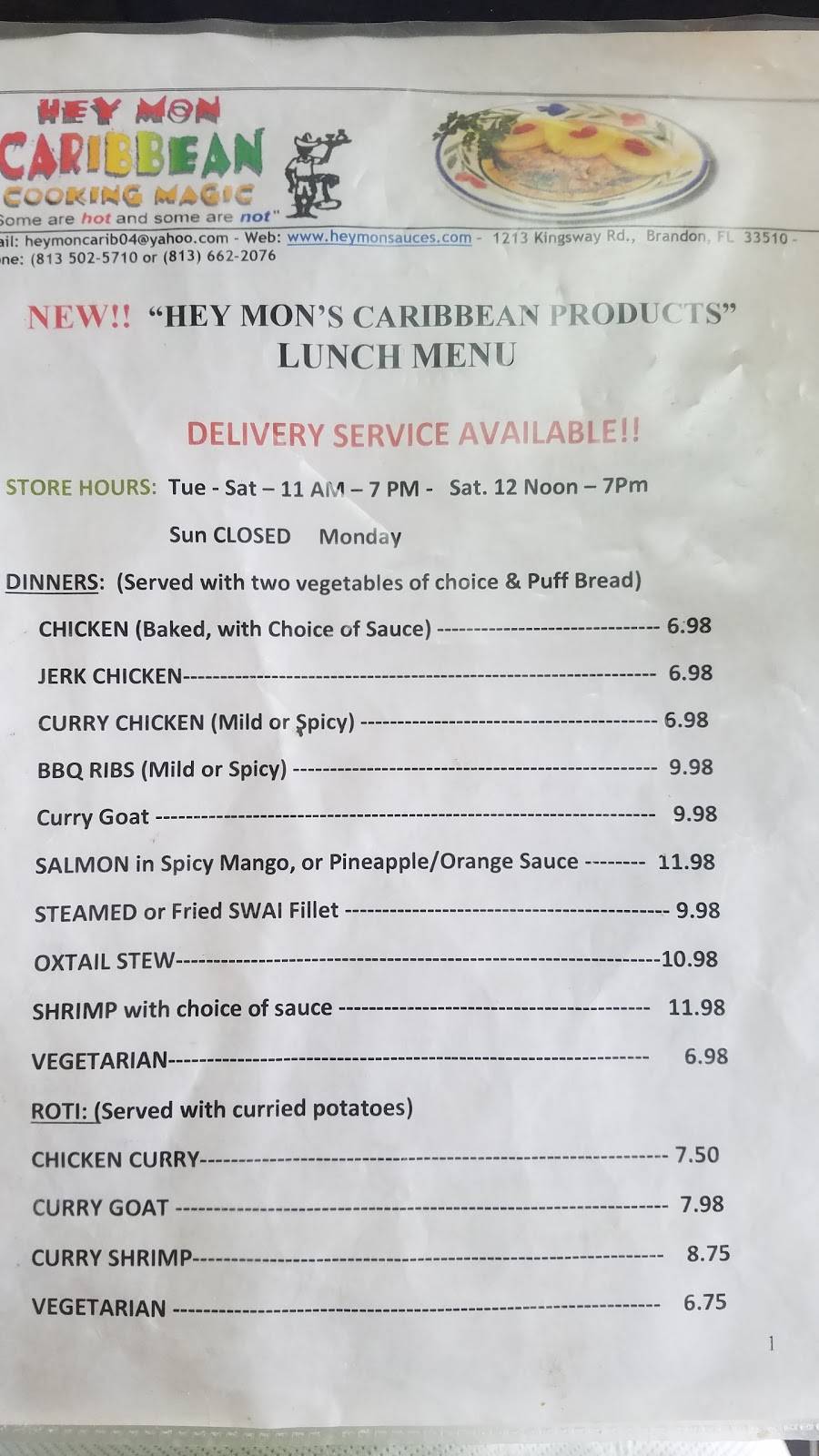 Hey Mon's Caribbean Foods | 1263 Kingsway Rd, Brandon, FL 33510, USA